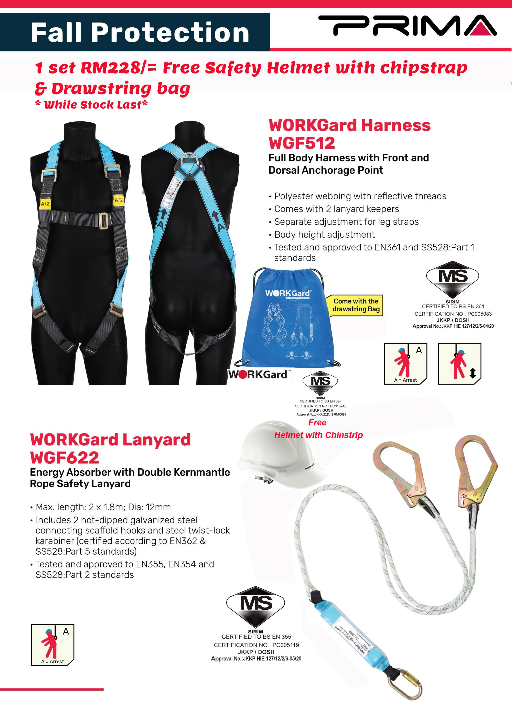 WORKGard WGF512 Full Body Harness with Fro nt and Dorsal Anchorage Points