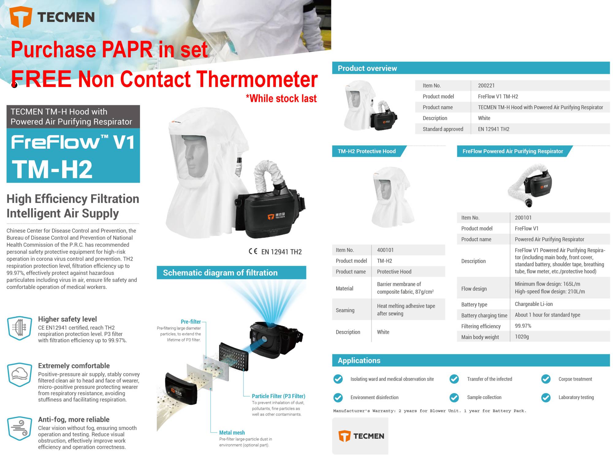 TECMEN TM-H HOOD WITH POWER AIR PURIFYING RESPIRATOR (PAPR)