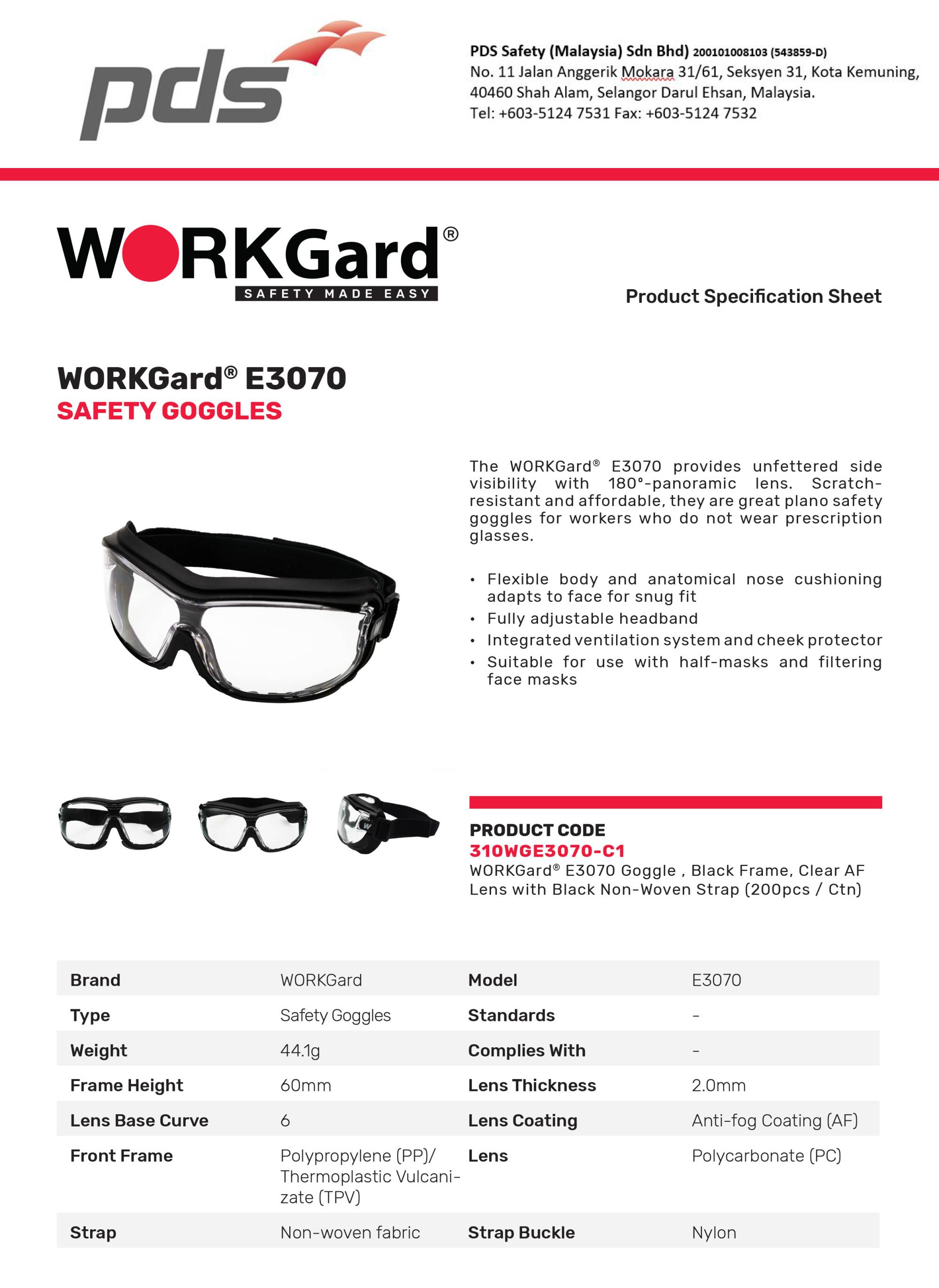 WORKGard® E3070 SAFETY GOGGLES