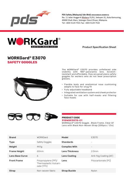 WORKGard® E3070 SAFETY GOGGLES