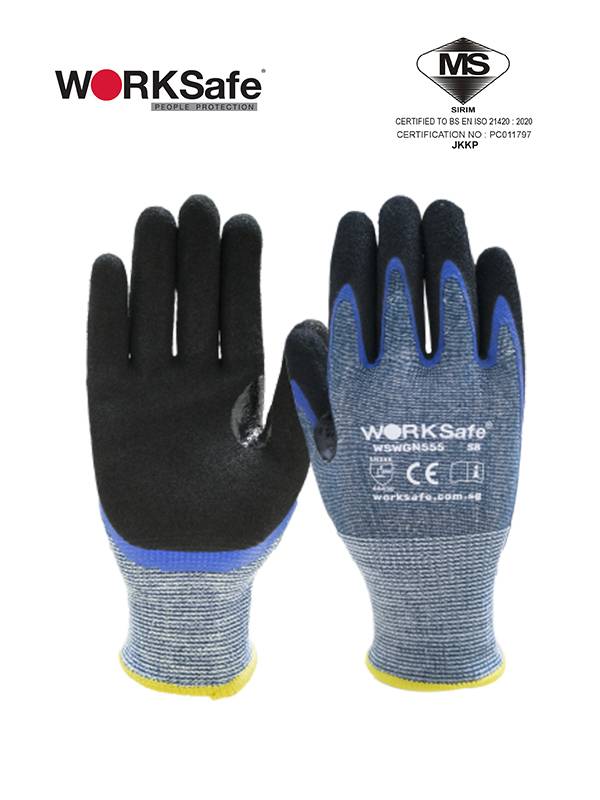 Worksafe Nitrile Oil-Proof Microfoam Cut Level E Nylon Liner Gloves N555