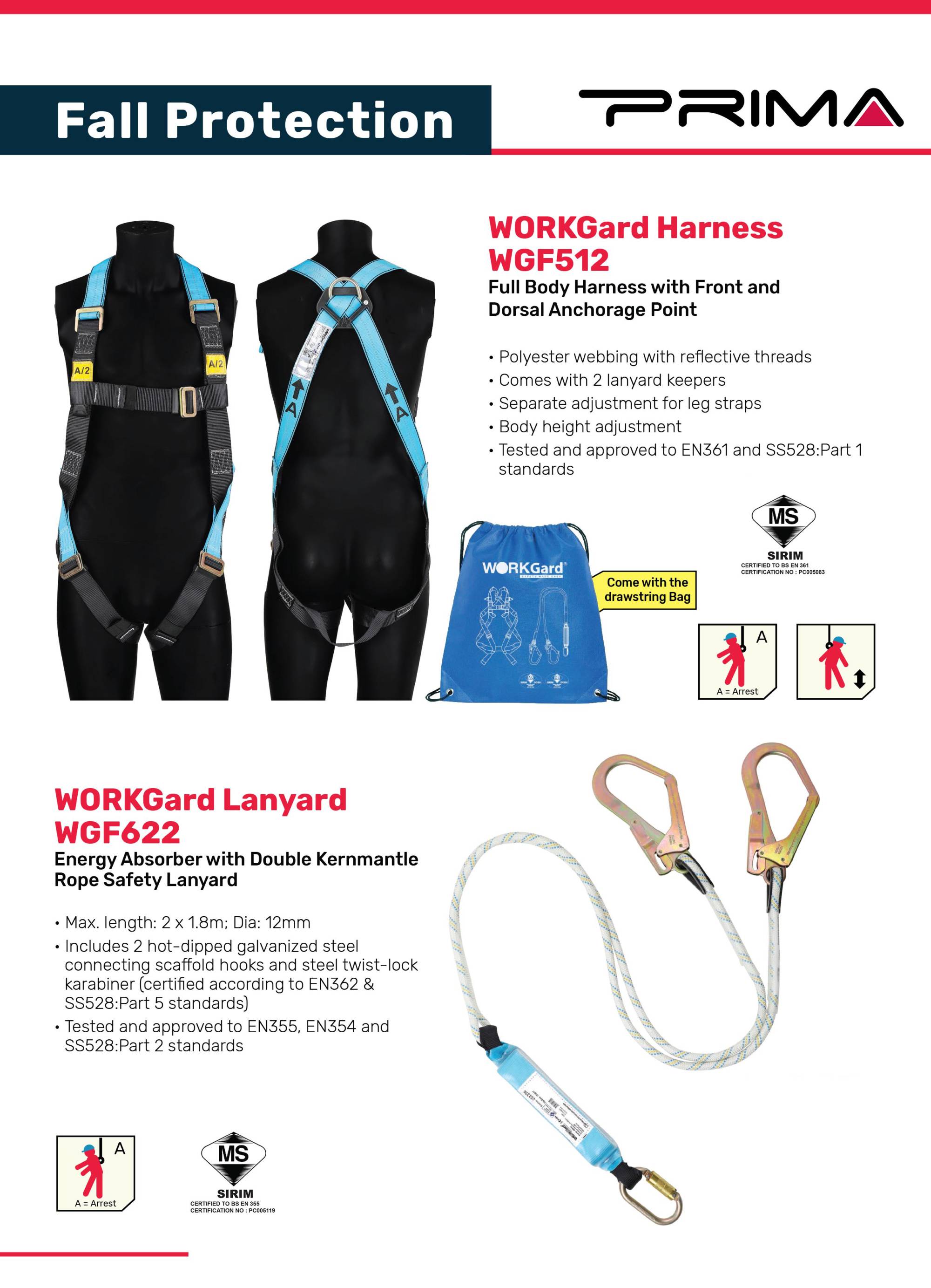 WORKGard WGF622 SAFETY LANYARD + WGF512 FULL BODY HARNESS (1 SET)
