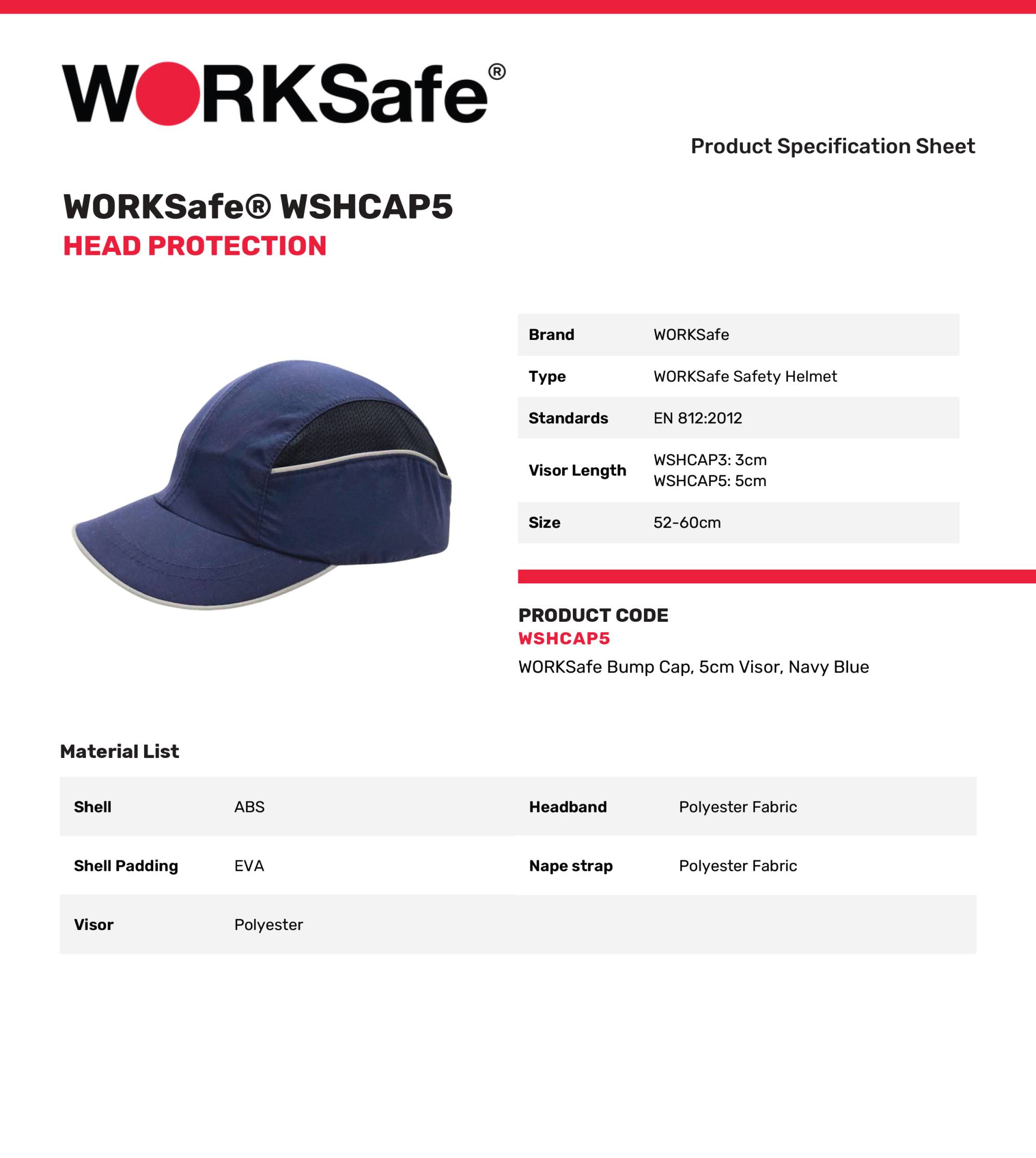 WORKSafe BUMP CAP, 5CM VISOR, NAVY BLUE