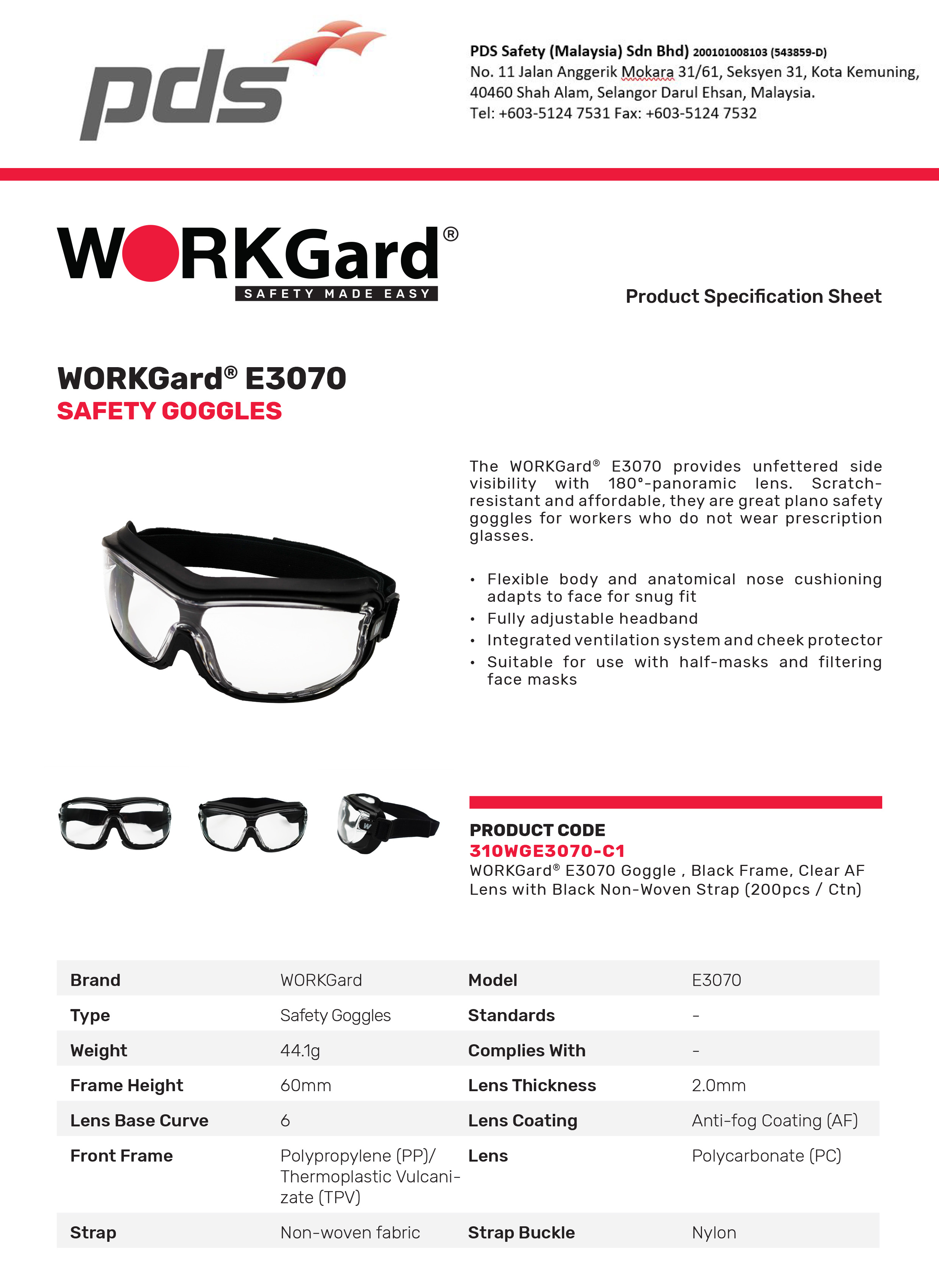 WORKGard® E3070 SAFETY GOGGLES