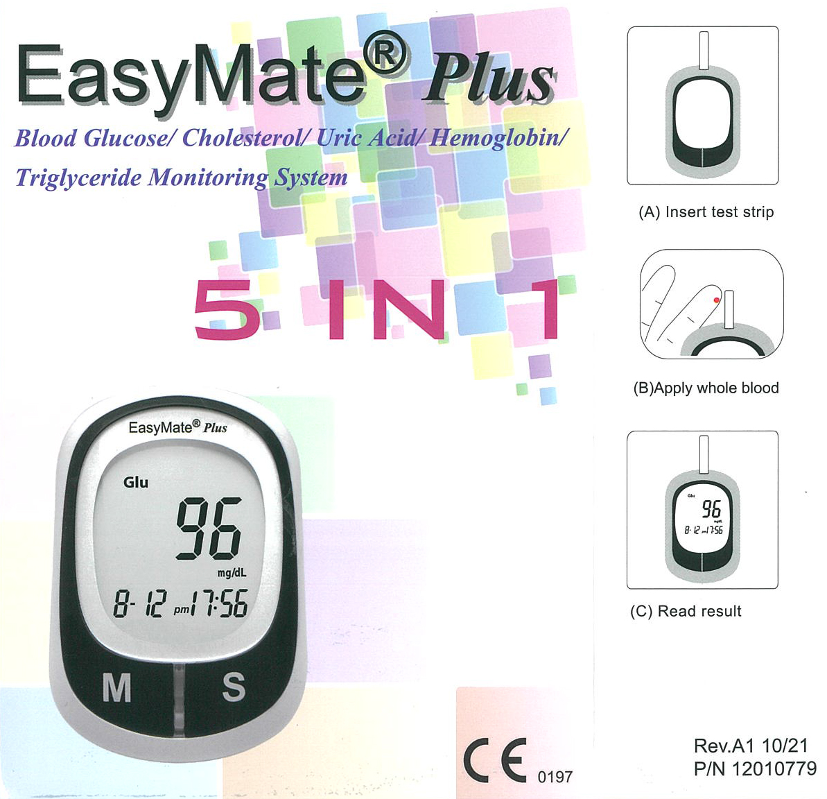 5 in 1 EasyMate Plus (Blood Glucose/Cholesterol/Uric Acid/Hemoglobin ...